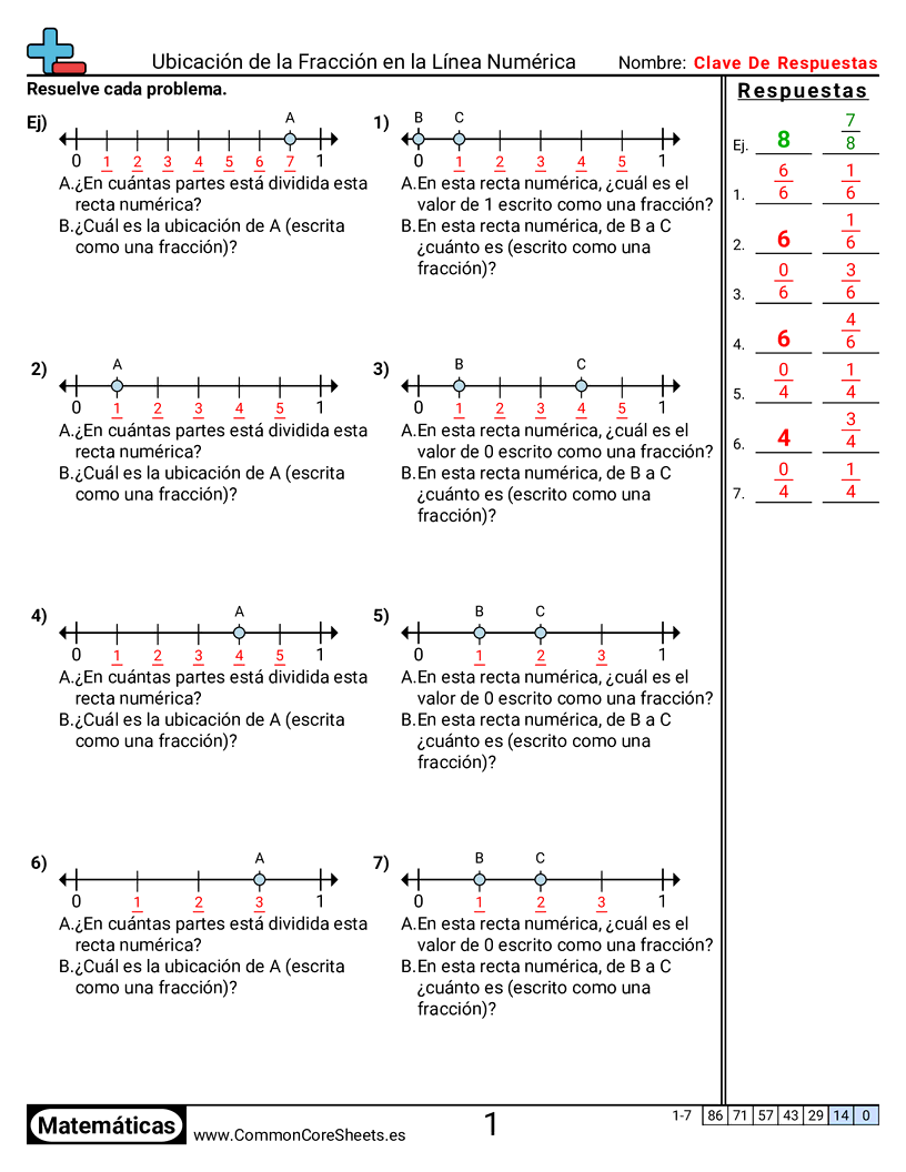 ubicacion de fracciones en una recta numerica Worksheets